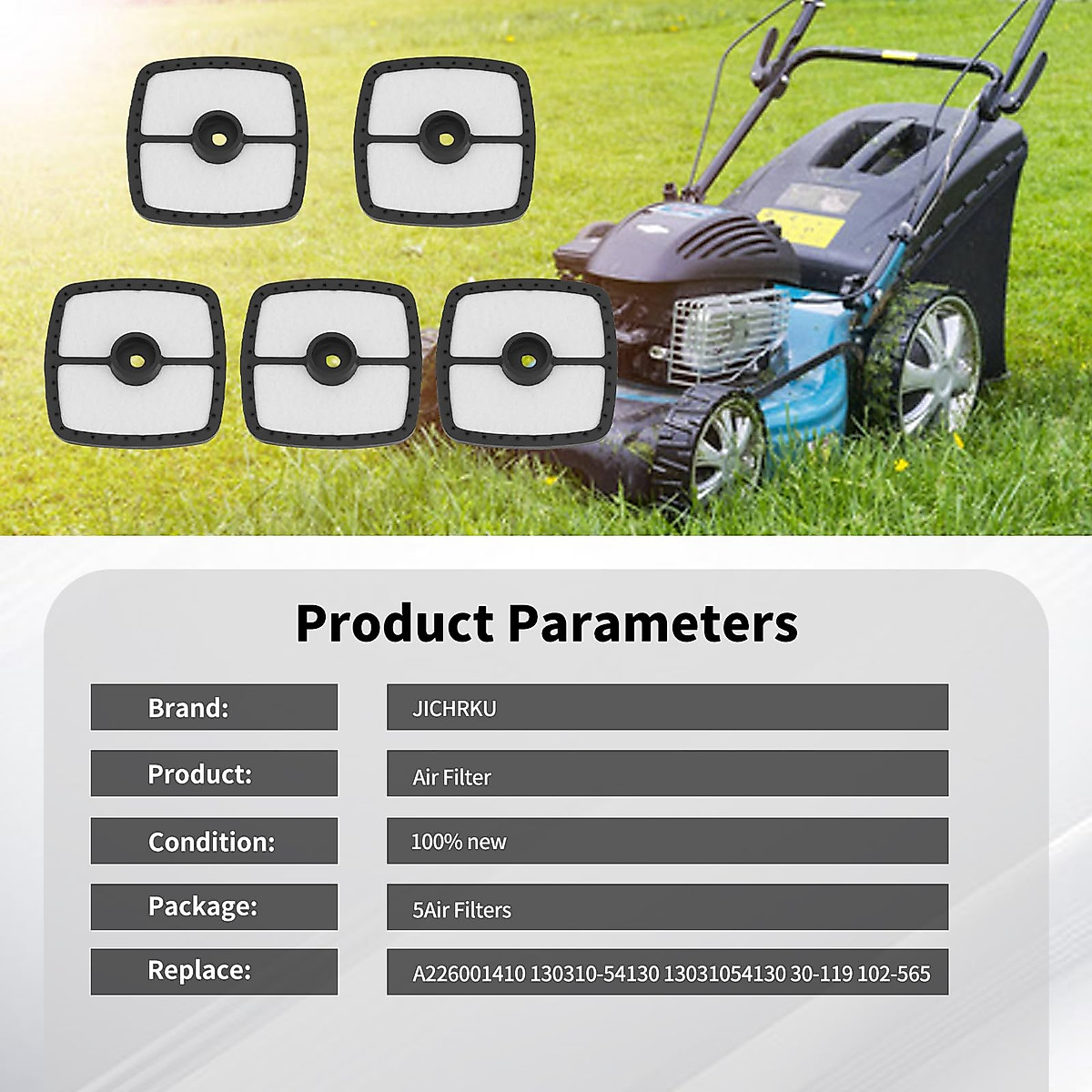 JICHEKU A226001410 Air Filter Compatible with Echo SRM225 PE200 PE225 PE230 PE231 SRM210 SRM211 SRM265 SHC211 SHC225 Trimmer Blower Mantis 130310-54130 13031054130 A22600141(5Packs)