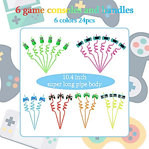 24pc Video Game Party Favors, Game Controller Drinking Straws as Birthday Party Supplies Decorations for Boys Goodie Gifts for Kids with 2 PCS Cleaning Brushes