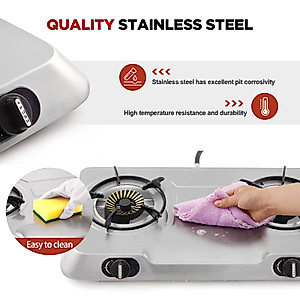 Propane Gas Cooktop 2 Burner Gas Stove Portable Stainless Steel Stove Auto Ignition Camping Dual LPG for RV, Apartment, Outdoor