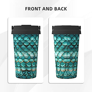 WANGZHAO Mermaid Teal Fish Scale Print Double Wall Stainless Steel Vacuum Insulated Tumbler Cup Home Thermal Cup