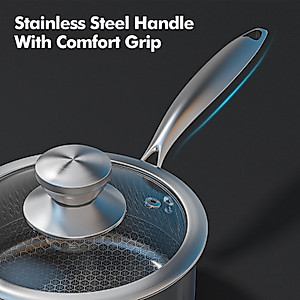 AuFranc® Hybrid Nonstick Stainless Steel Pots and Pans Set, Induction Cookware Set with Tempered Glass Lids, Non-stick Pot and Pan Set Suitable for All Cooktops, Non-Toxic, Dishwasher & Oven Safe