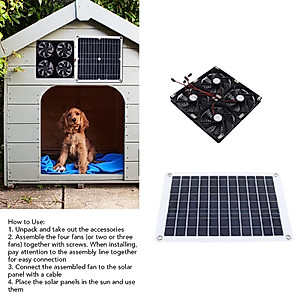 HFEHSKJ Solar Powered Fan, 50W Solar Panel IP65 Waterproof with 4 Solar Exhaust Fan, Solar Panel Fan for Dog House, Chicken Coop, Shed, Outside
