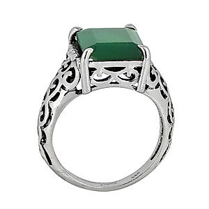 YoTreasure Green Onyx Solid 925 Sterling Silver Filigree Ring Jewelry