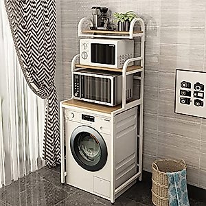 BKGDO Washer Storage Frames Floor Standing Punch Free Suitable for Over Toilet,Bathroom Space Saver 3-Tier Storage Rack,Above Washinghine Organizer,Multifunctional Laundry Room Rack/White