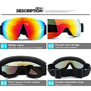 DPLUS Frameless Ski Goggles, UV-400 Protection Goggles Snow Goggles Winter Goggles Motorcycle Goggles Snowboard Snowbike Goggles(RED)