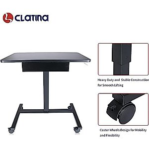 CLATINA Mobile Laptop Desk Adjustable Height Standing Desk Adjust from 30'' to 45.7'' Rolling Cart Ergonomic Table with Drawer