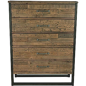 Signature Design by Ashley Sommerford Industrial Farmhouse 5 Drawer Chest with Dovetail Construction, Butcher-Block Brown, Black