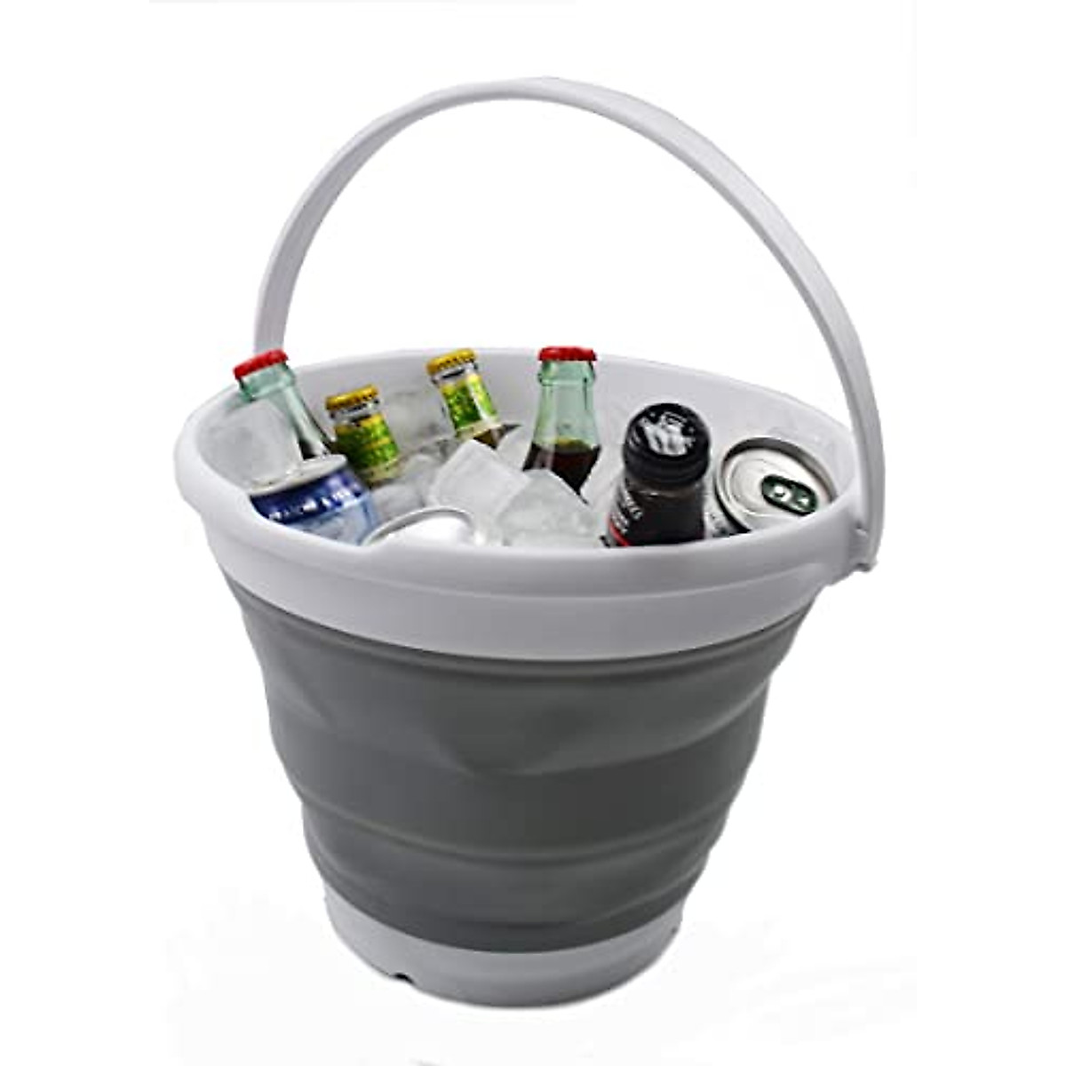 SAMMART 10L (2.6 Gallon) Collapsible Plastic Bucket - Foldable Round Tub - Portable Fishing Water Pail - Space Saving Outdoor Waterpot. Size 31cm Dia (White/Grey, 1)