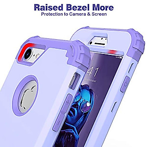IDweel iPhone 8 Case with Tempered Glass Screen Protector, iPhone 7 Case, 3 in 1 Shockproof Hybrid Heavy Duty Hard PC Cover Soft Silicone Durable Bumper Full Body Durable Case, Purple