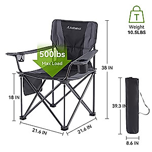 Aohanoi Camping Chairs, Camping Chairs for Heavy People, Oversize Outdoor Folding Moon Chairs with Extra Wide Seats, Lawn Chairs Folding Supports up to 500lbs, Black 2Pcs