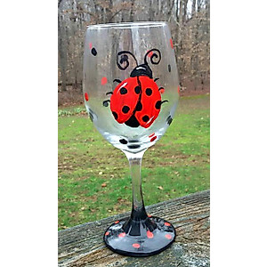 Ladybug Hand Painted Stemmed Wine Glasses Set of 2