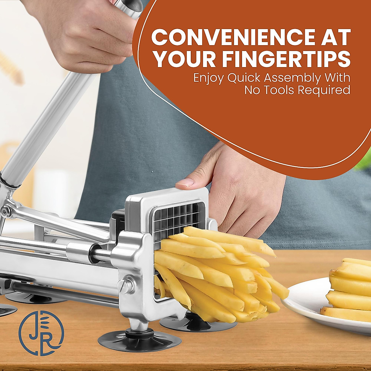 French Fry Cutter For Potatoes, Aluminum Stainless Steel Potato Cutter with 1/4-Inch & 3/8-Inch Blades, Includes 7.5-inch Air Fryer Silicone Liner, Potato Cutter for Fries, Potato, Onion, Vegetables