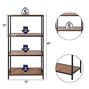 ECOMEX 4 Tier Bookshelf, Tall Bookcase with Metal Frame for Stroge,Industrial Bookshelf and Bookcases for Bedroom,Livingroom,Office Brown