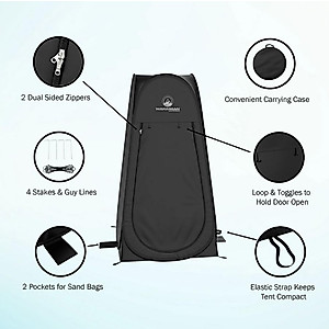 Pop Up Pod - Privacy Shower Tent, Dressing Room, or Portable Toilet Stall with Carry Bag for Camping, Beach, or Tailgate by Wakeman Outdoors (Black)