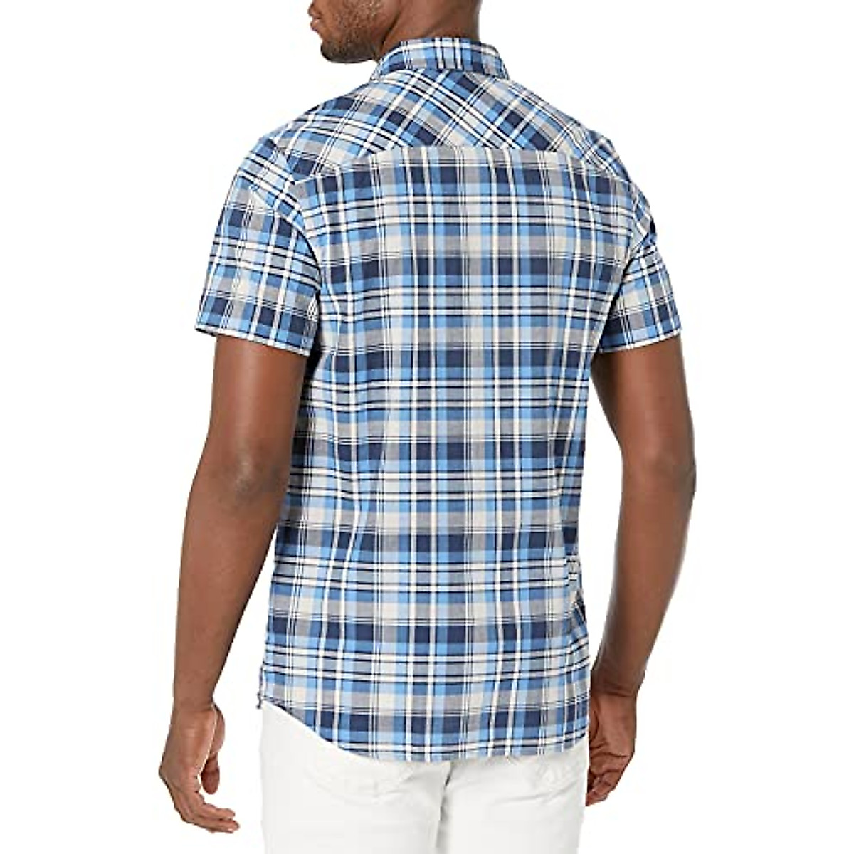 Pendleton Men's Short Sleeve Classic fit Truman Shirt, Navy/Blue Plaid, SM