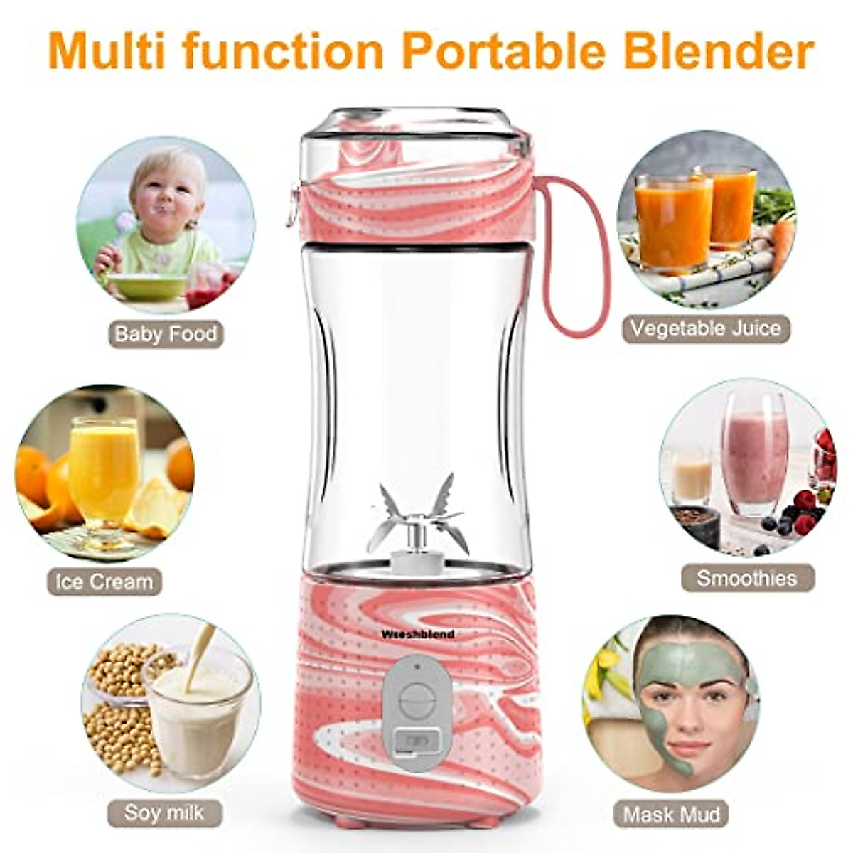 Wooshlend Portable Blender for Shakes and Smoothies with Snap-open BPA FREE silicon straw