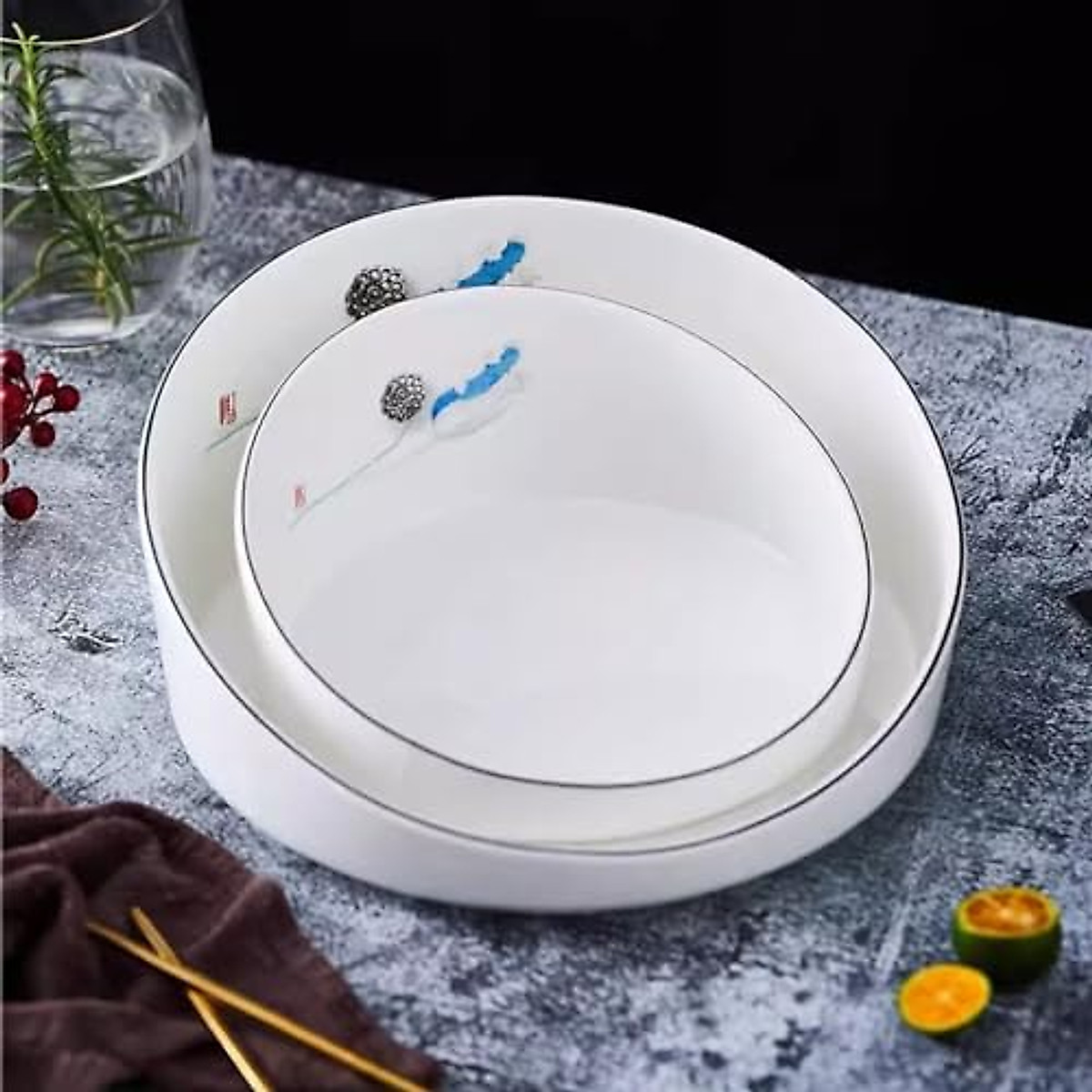 Salad Fruit Bowl Household Ceramic Cold Dish Plate Commercial Dish Plate Hotel Tableware, Salad Cold Dish Plate Ramen Bowl (Size : Small)