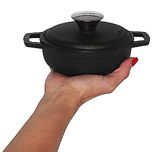 IMUSA Traditional Colombian Mini Nonstick Caldero (Dutch Oven) for Cooking and Serving, 0.7 Quart, Silver,Black