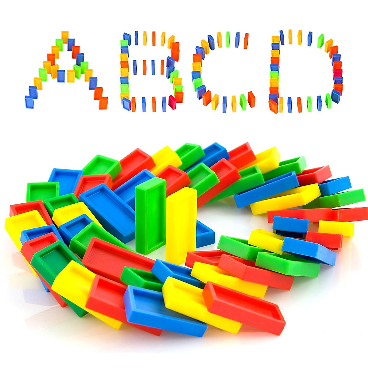 Tucimibo Dominoes Set Plastic STEAM Building and Stacking Bulk Toys Starter Kit Colorful Chain Reaction Toppling Blocks Educational Racing Tile Games 100 Pcs