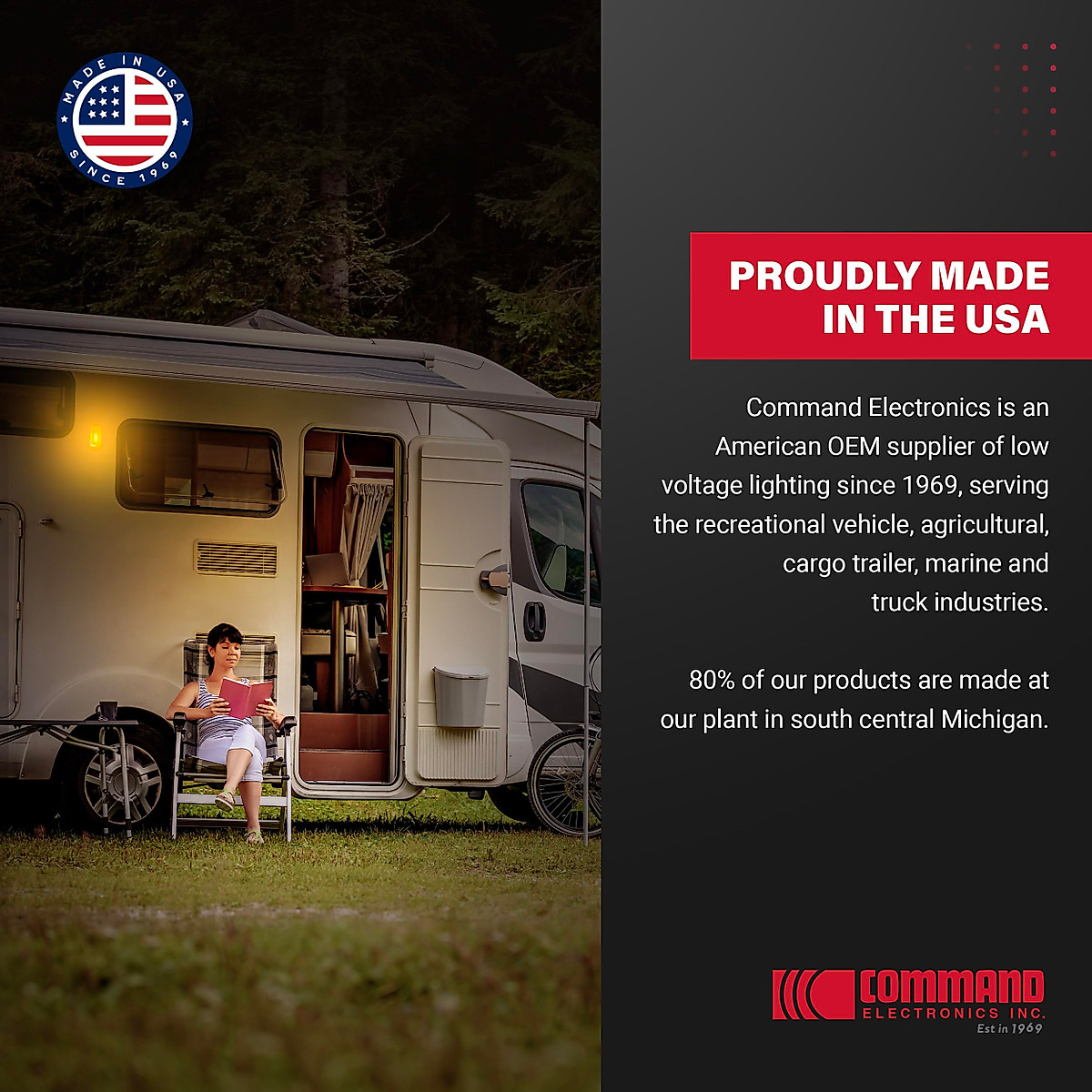 Command Electronics LED RV Camper Trailer Stop Turn Brake Tail Lights/License Light/Black Base