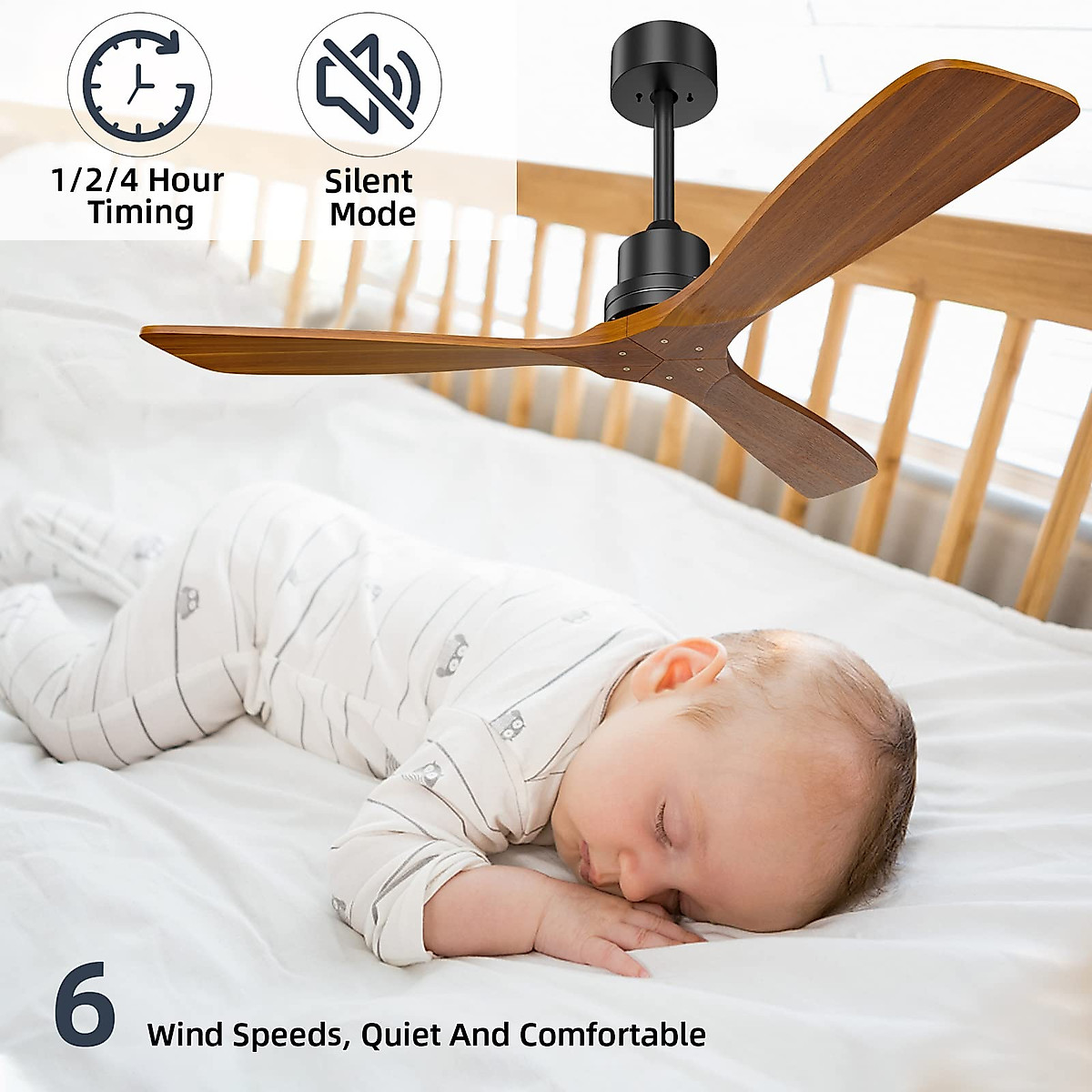 Obabala Modern Ceiling Fan No Light with Remote, Outdoor Ceiling Fan Without Light 3 blade Wood Walnut Fan for Patios/Farmhouse Reversible DC Motor, 52'', Brown