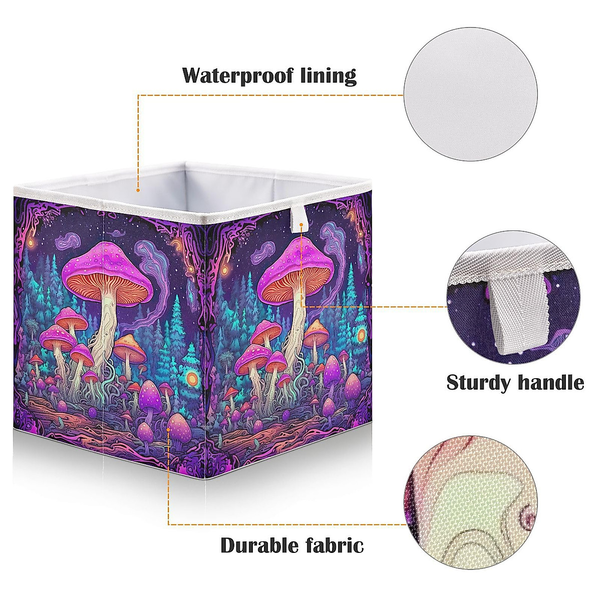 Emelivor Mushrooms Leaves Plants Cartoon Cube Storage Bin Fabric Storage Cubes Collapsible Foldable Storage Baskets Organizer Containers for Shelves Nursery Closer Bedroom Home,11 x 11inch