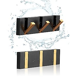 MrsJeggy 2 Pack，Watertight Black Gold Wall Hook，Towel Hooks for Bathroom Wall Mounted，Folding Black Coat Hook，No Punching，Wall Mounted Hook，Door Robe Hook，Bathroom Towel Hook，Also for Balcony，Kitchen