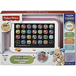 Fisher-Price Toddler Learning Toy Laugh & Learn Smart Stages Tablet with Lights & Music for Early Pretend Play, Pink, for Infants Ages 1+ Years