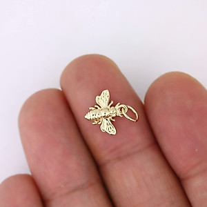 GNGJewel Solid 14k Gold 3D Tiny Bee Necklace Bumble Bee Queen Bee Bumblebee Charm Pendant Necklace (Pendant Only, Yellow Gold)