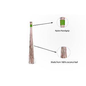 3 Piece of 32 inch Multi-Surface Sturdy Outdoor Authentic Coconut Leaf Broom Asian Heavy Duty Broom Thai Natural Coconut Leaf Broom (Country Rustic)