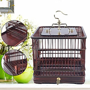 Retro Drawer Style Handmade Dark Red Hanging Type Wood Birdcage Bird Cage Lovebird House with Drawer, Suitable for Family Pet Bird Breeding
