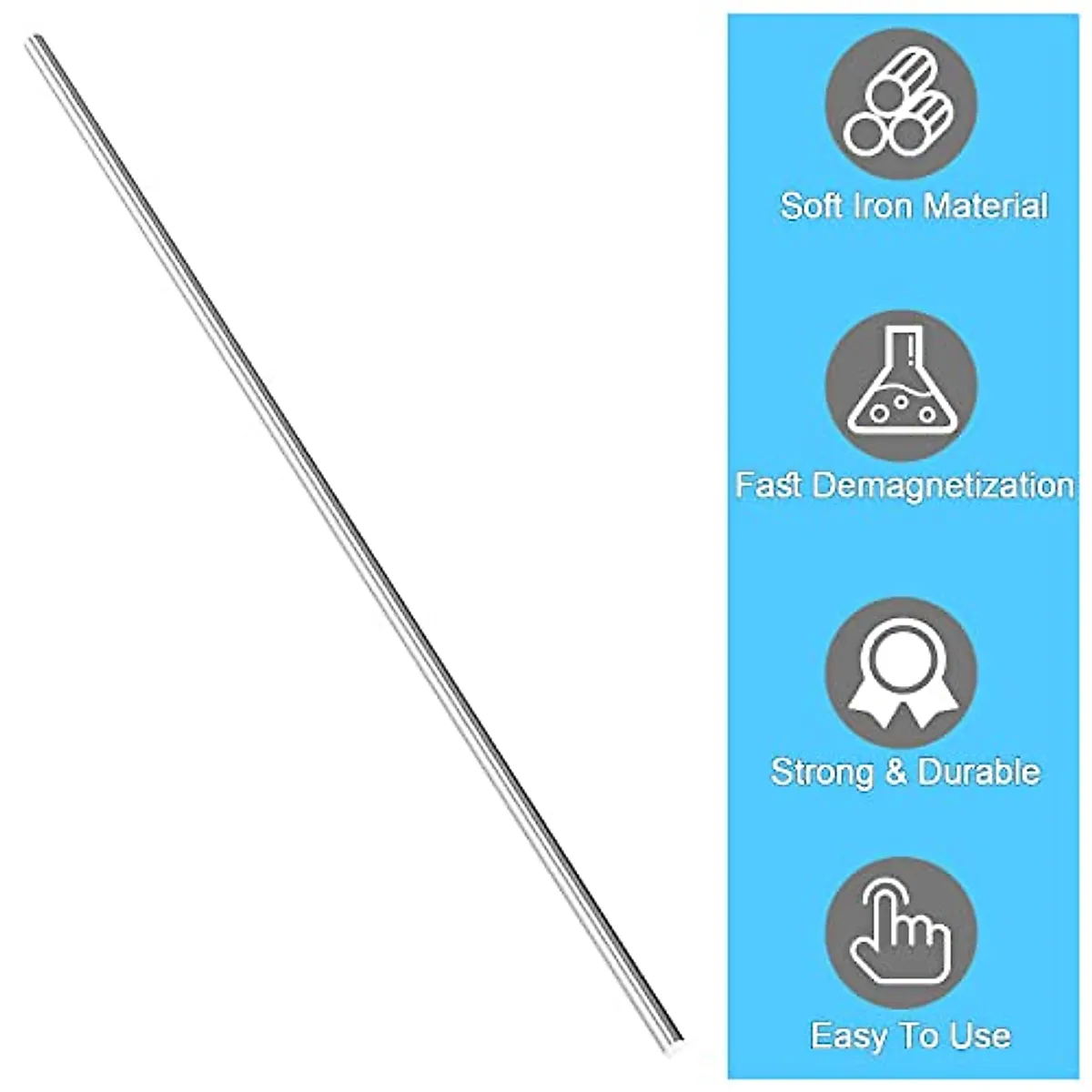 Soft Iron Rod, High Pure Iron Rod, Ideal Core for Making Electromagnets, 0.19" Diameter, 7.9" Long