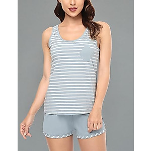 COLORFULLEAF Womens Cotton Pajamas Set Racerback Tank Top and Shorts Pjs Sets Sexy Sleeveless Sleepwear (Light Blue, XL)