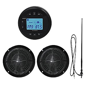 Herdio Marine Radio and Speakers Set Compatible with Bluetooth, Marine Gauge Head Unit+6.5 Inch Marine Flush Wall Mount Ceiling Speakers+Rubber Flexible Mast FM AM Antenna