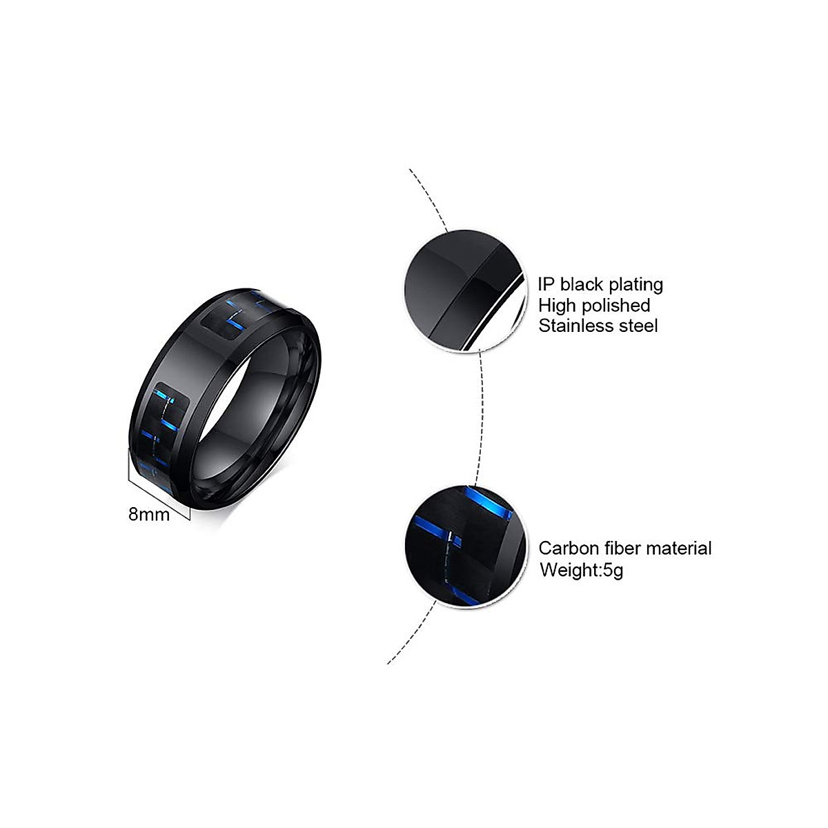 VNOX 8MM Stainless Steel Custom Engraving Inside Carbon Fiber Band Ring,Gift for Dad Father,Black,Size 8