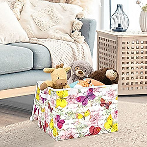 innewgogo Flowers Butterflies Storage Bins with Lids for Organizing Storage Baskets with Handles Oxford Cloth Storage Cube Box for Room