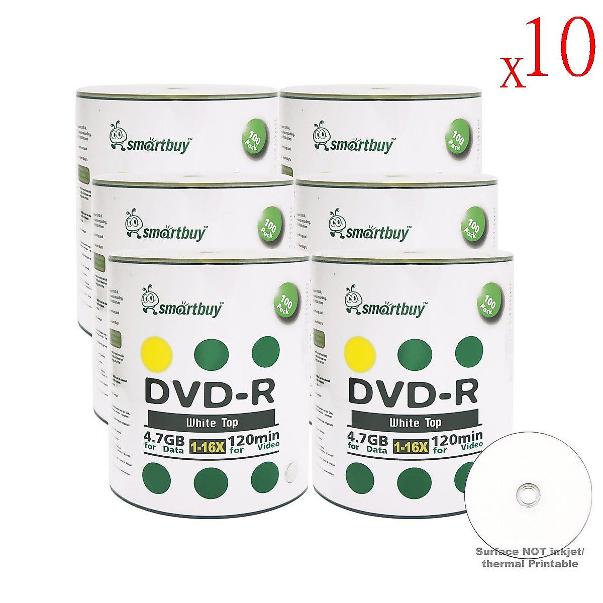 Smartbuy 6000-disc 4.7gb/120min 16x DVD-R White Top Blank Data Recordable Media Disc