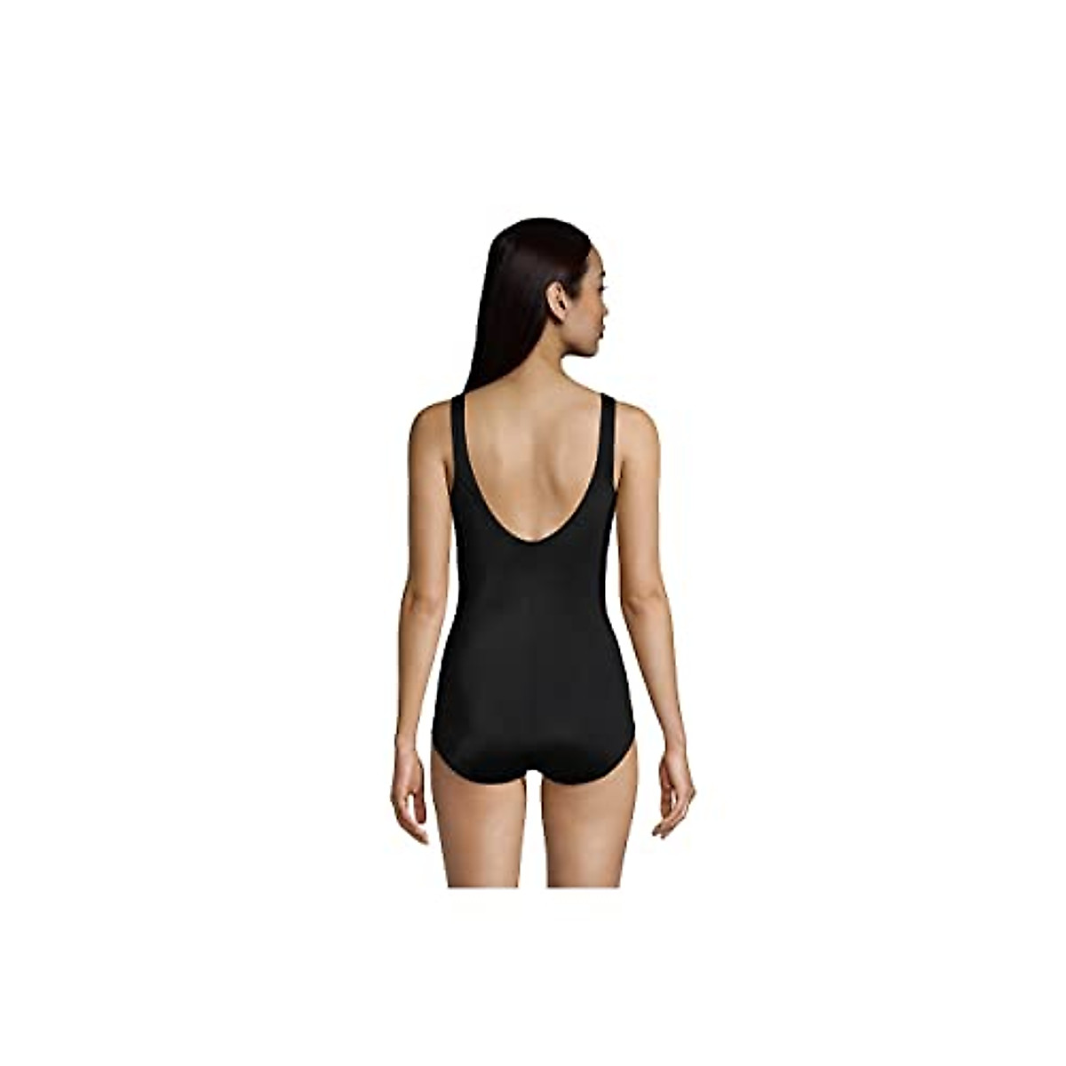 Lands' End Womens Chlorine Resistant Tugless Tank Soft Cup One Piece Swimsuit Black Long Torso 6