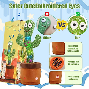 MIAODAM Dancing Cactus, Talking Cactus Baby Toy Repeating Words Smart Cactus Toy Dancing and Singing 100 Songs Funny Toy for Kids and Adults, Plush Interactive Toy Figures