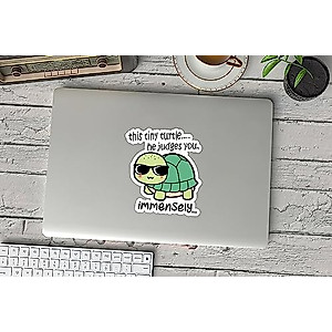Miraki This Tiny Turtle He Judges You Immensely Sticker, Turtle Sticker, Adorable Sticker, Judgment Sticker, Water Assitant Die-Cut Vinyl Funny Decals for Laptop, Phone, Water Bottles, Kindle Sticker
