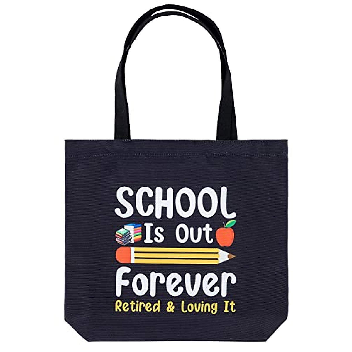 Teacher Retirement Gift - Black Canvas Tote Bag with Pocket, Happy Retirement Gift Teacher Appreciation Gift