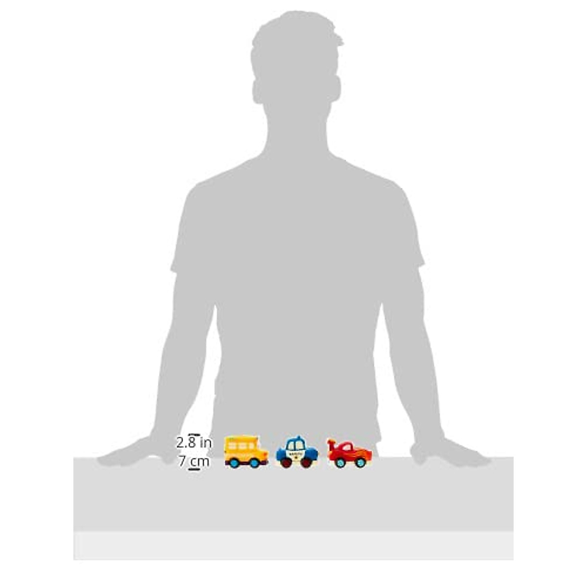 B. toys- Mini Wheeee-ls!- 3 pc Mini Pull-Back Vehicles Set, Bus & Cars, Multi, Hot Rod, School Bus, Police Car- 1 year +