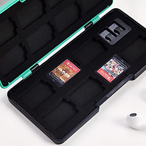 IINE Game Card Case for Nintendo Switch Game Card or Micro SD Cards, with 16 Game Card Slots, 2 Micro SD Card Slots Shockproof Water Resistant Card Holder Carrying Storage Box (Black)