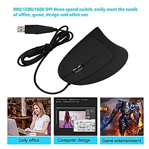 Ergonomic Vertical USB Wired Mouse, Left Handed Optical Mouse, 3 Adjustable DPI 800/1200/1600, 6 Programmable Buttons, Universal Gaming Mouse for Laptop, Desktop, Notebook, PC, Computer (Black)