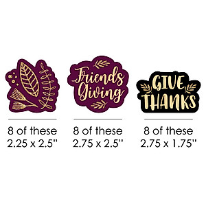 Big Dot of Happiness Elegant Thankful for Friends - Paper Straw Decor - Friendsgiving Thanksgiving Party Striped Decorative Straws - Set of 24