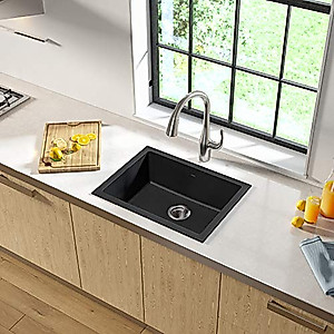 Kraus KGD-410B 24 2/5 inch Dual Mount Single Bowl Black Onyx Granite Kitchen Sink