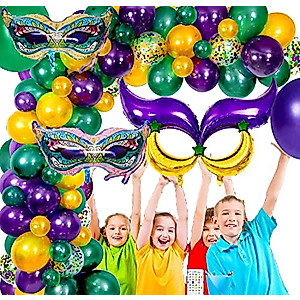 114 PCS Mardi Gras Balloons Party Decoration Large Sized Mardi Gras Mask Foil Balloons Moon Star Foil Balloons for Mardi Gras Birthday Baby Shower Masquerade New Orleans Party