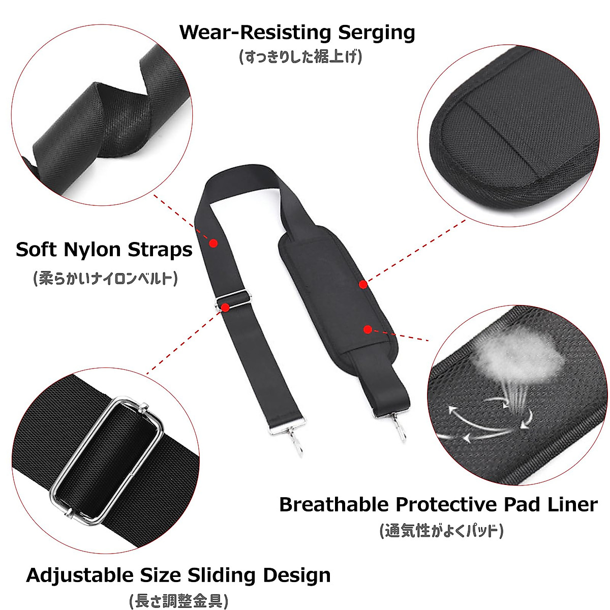 Azarxis Replacement Shoulder Strap with Thick Soft Pad Adjustable Crossbody Webbing Padded Belt for Messenger Bag Laptop Computer Briefcase Luggage Duffel Bag Sport Bag Camera Bag Guiter (Black)