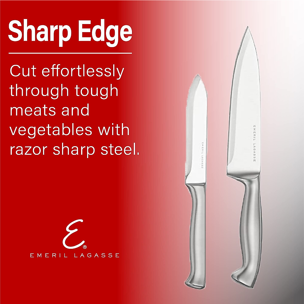 Emeril Lagasse 3-Piece Stainless Steel Kitchen Knives Set - 8” Chef Knife, 5" Utility Knife, & 3.5" Paring Knife - Slice Fruit & Meat Effortlessly
