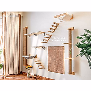 FUKUMARU Hammock Mounted Cat Beds and Perches, Wooden Wall Furniture, Stable Shelves for Sleeping, Playing, Climbing, and Lounging, Black Stripe